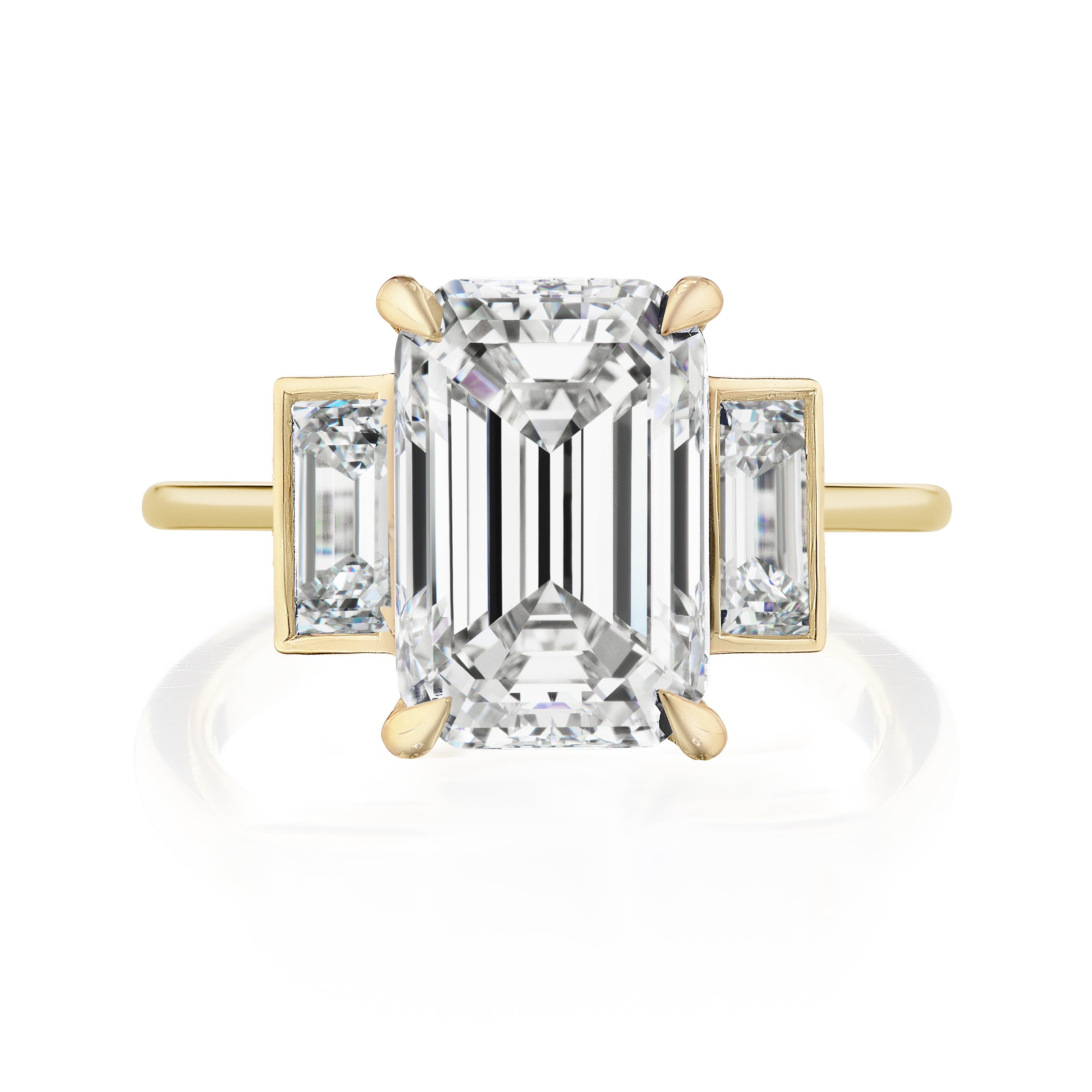 Emerald Cut Diamond Engagement Ring with Bezel Set Baguette Side Stone