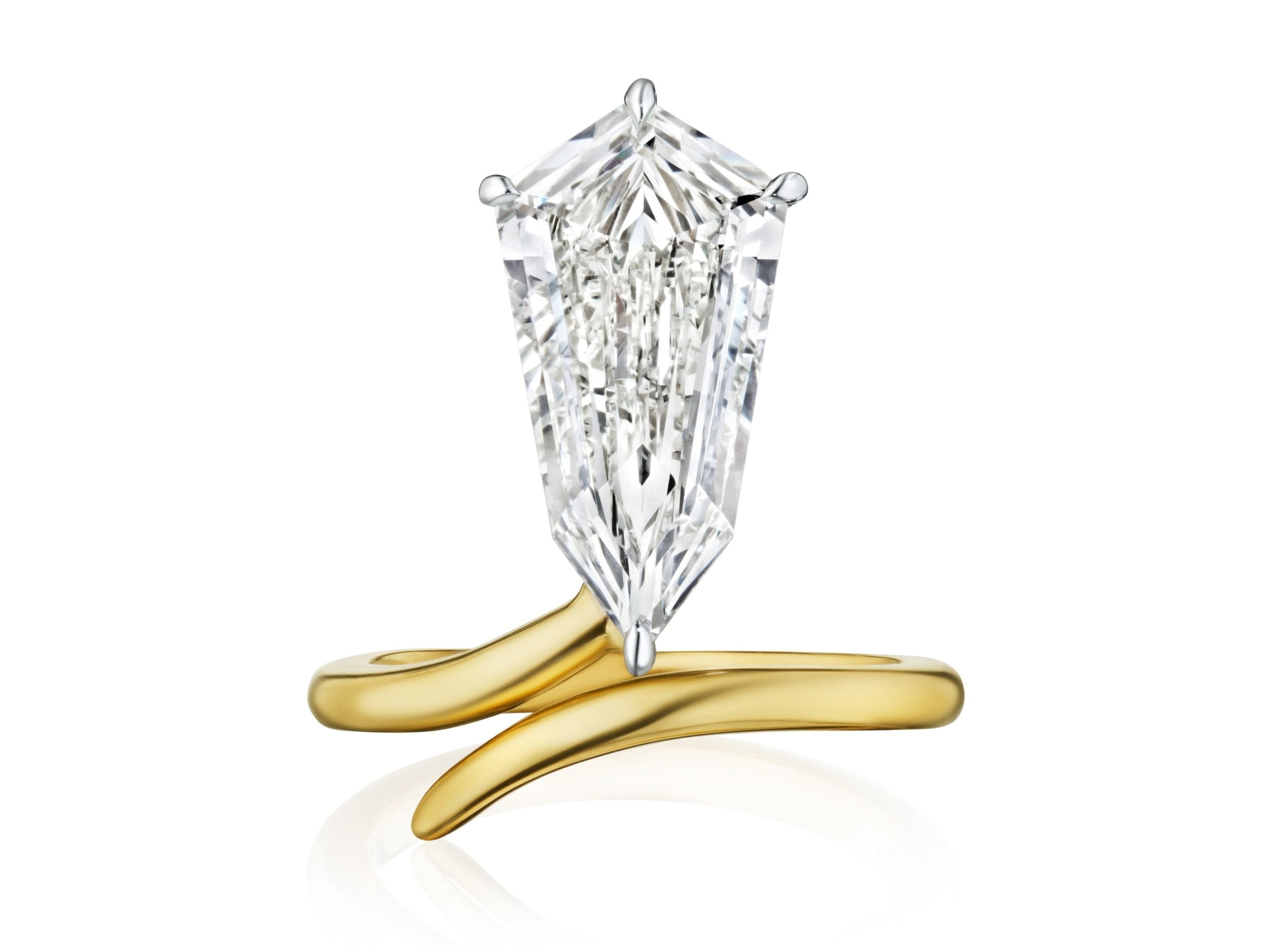 Lozenge Diamond Perch Engagement Ring in Yellow Gold