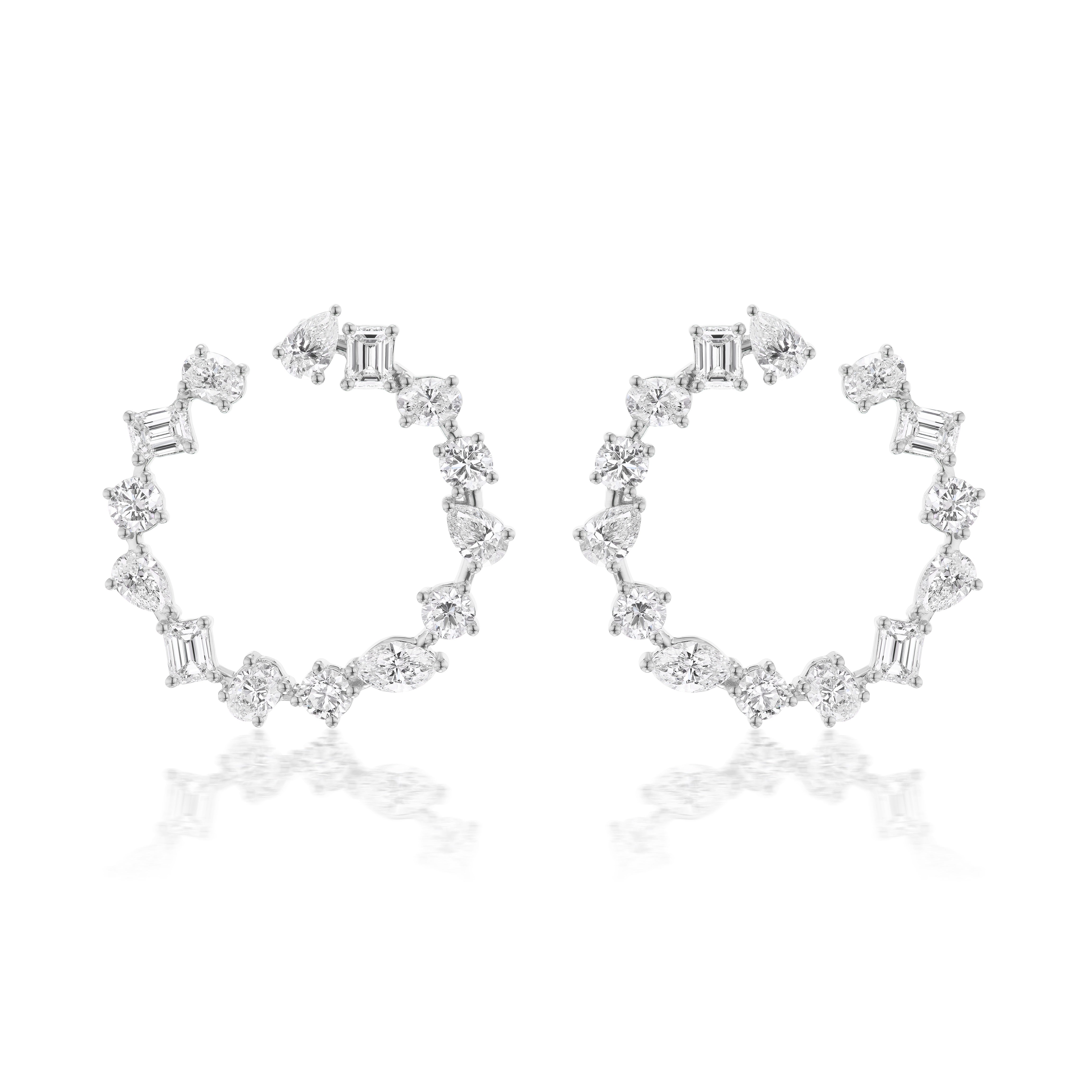 Mixed Shape Diamond Front to Back Hoops in White Gold