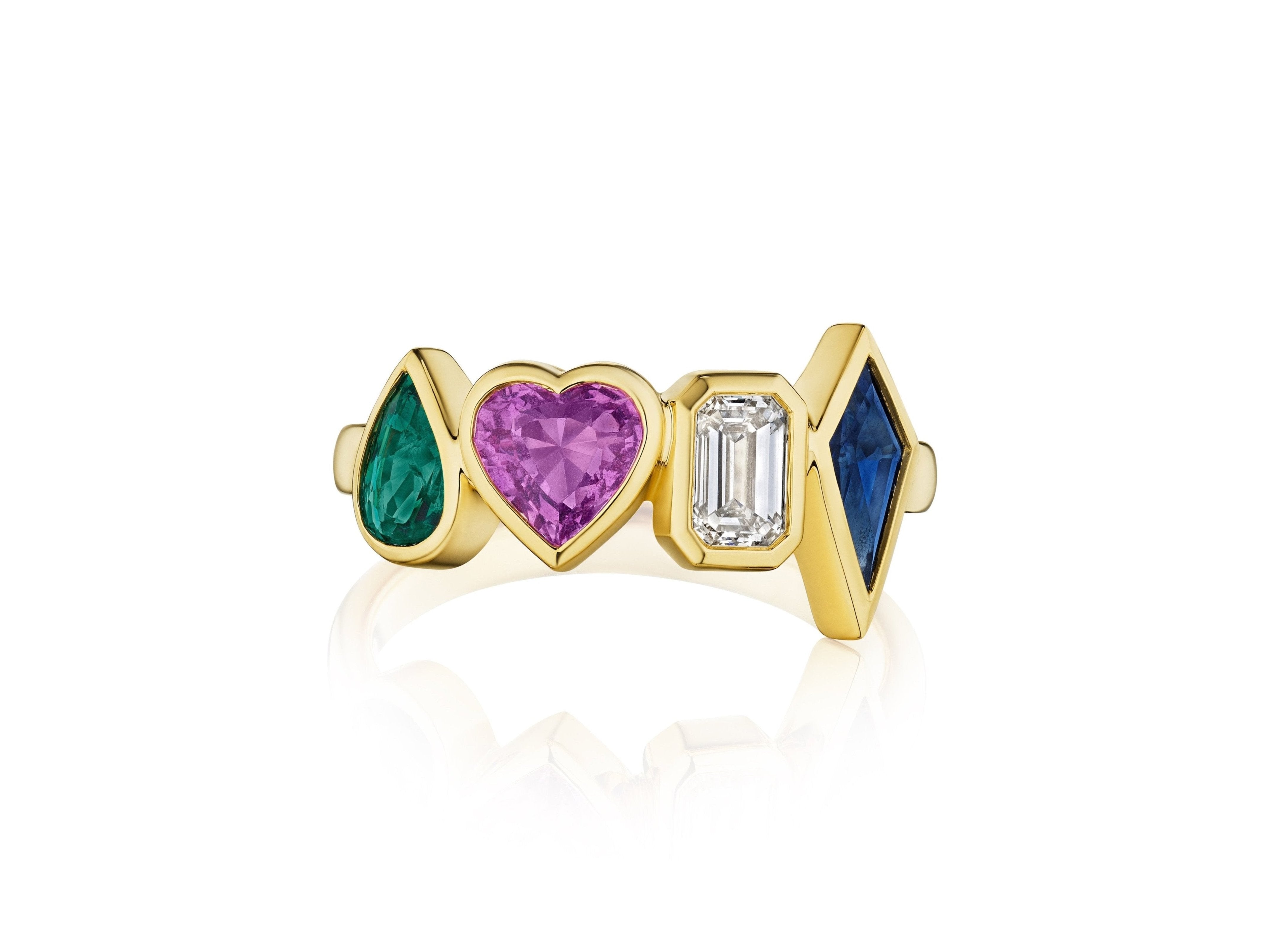 Chroma Heart Beats Bezel Set Cluster Ring in Yellow gold with Mixed Sh