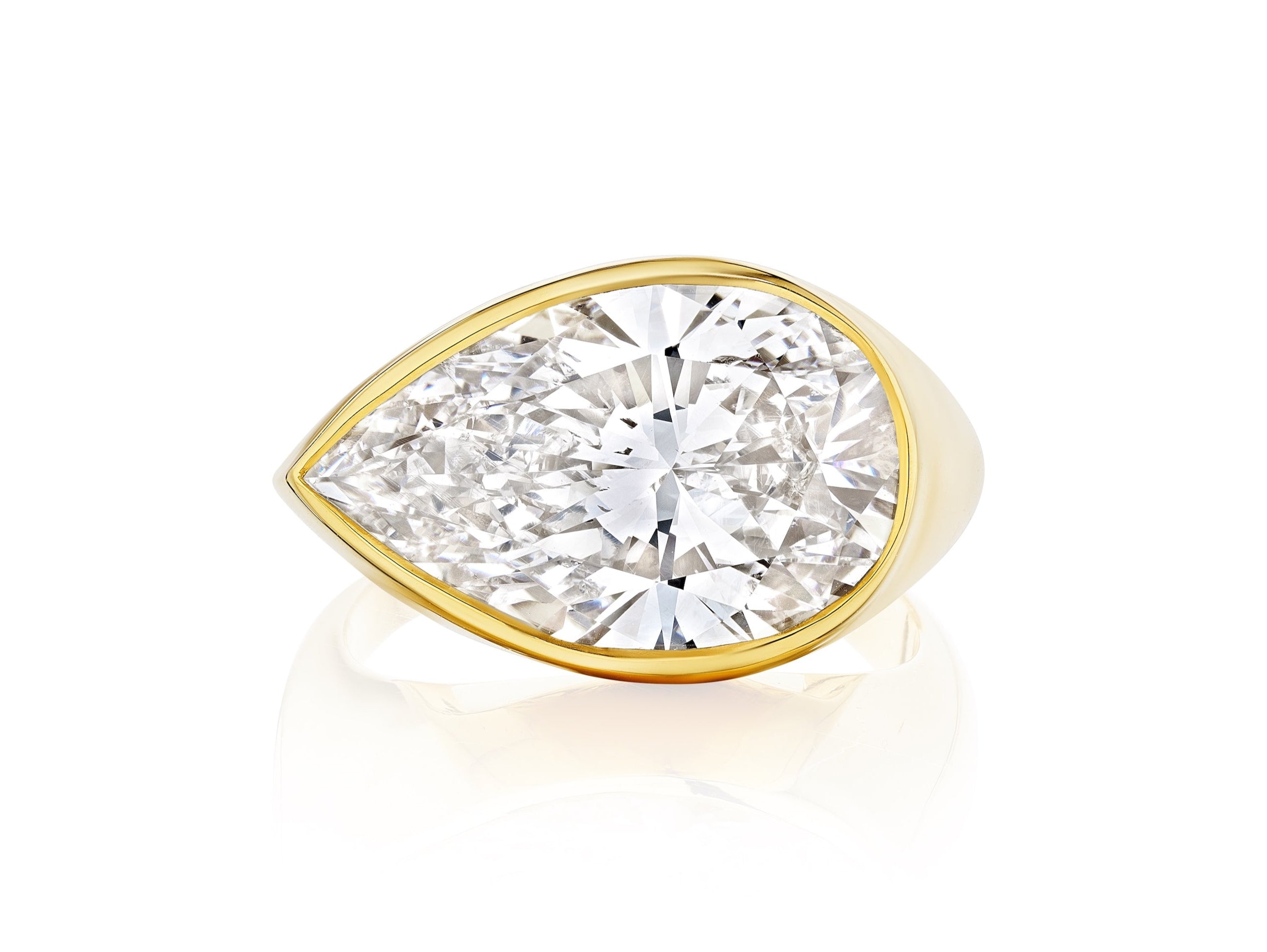 East-West Bezel Set Pear Shape Diamond Ring in Yellow Gold