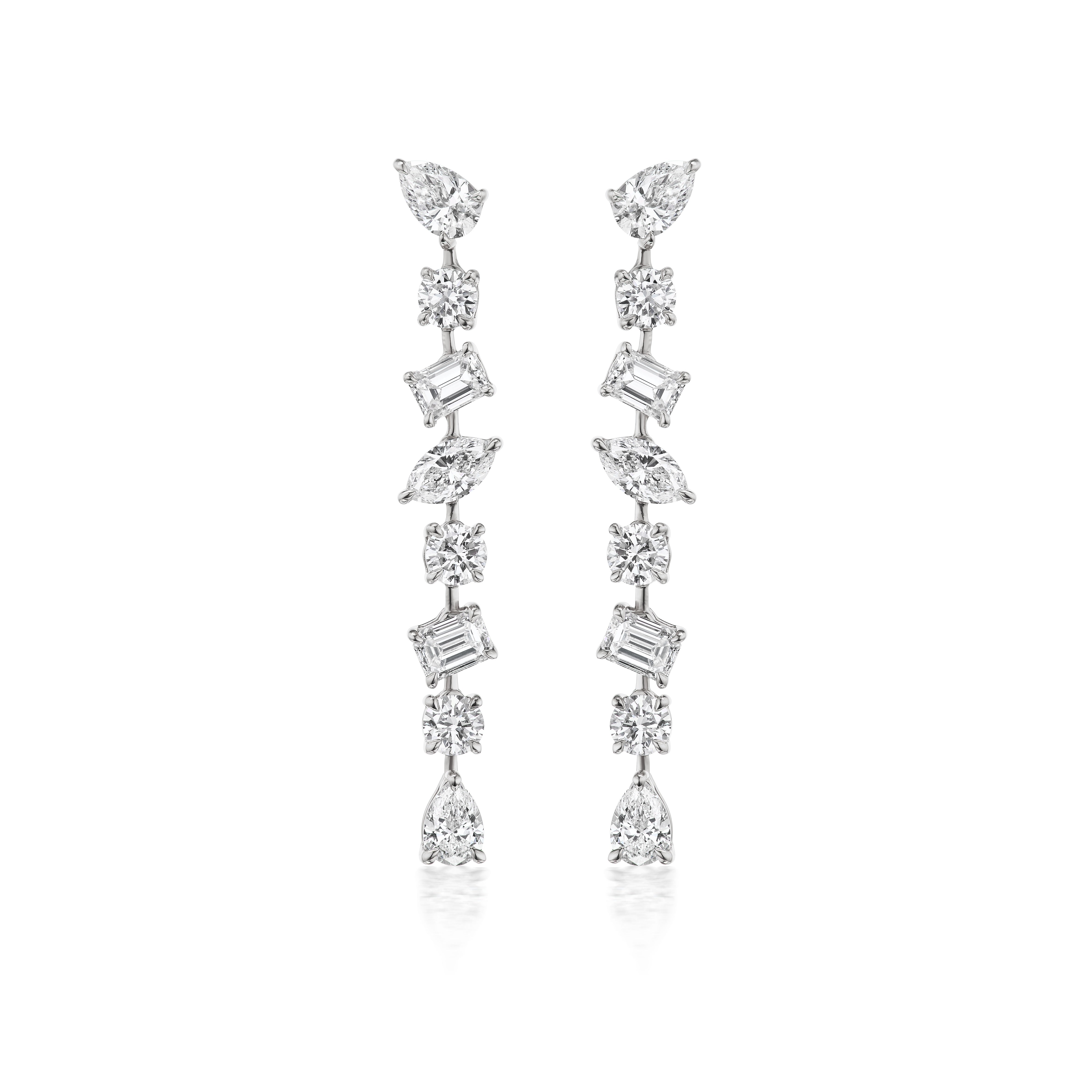 Mixed Shape Diamond Drop Earrings in White Gold