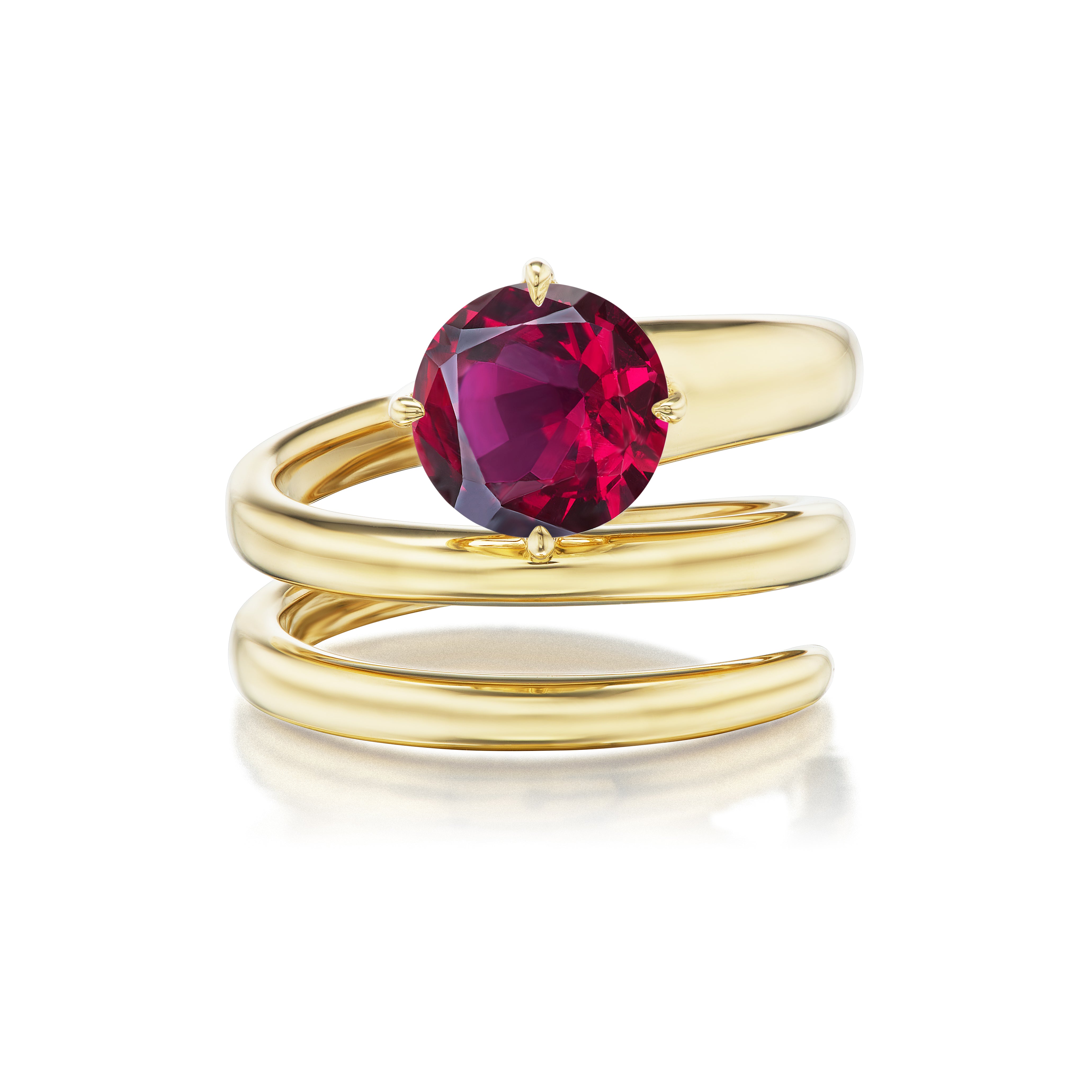Pinky Wraparound Ring with Round Ruby in Yellow Gold