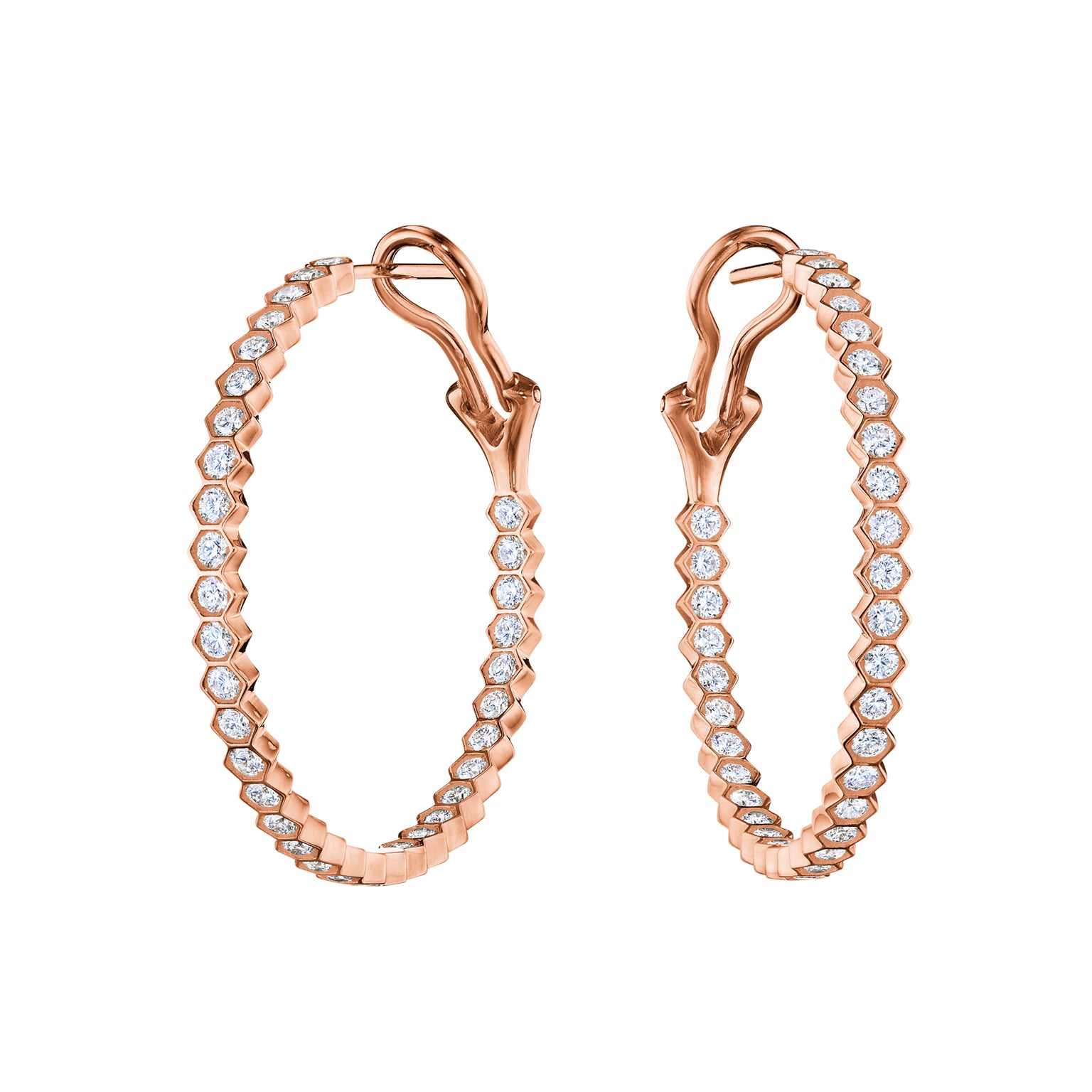 Bezel Set Hexagon Diamond Hoops